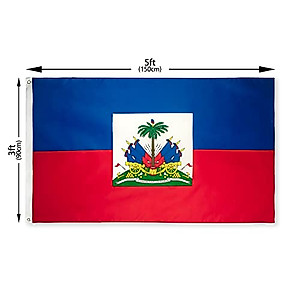 DANF Haiti Flag 3x5 Ft Thick Polyester, Fade Resistant, Brass Grommets, Canvas Header,Double Sided Haitian National Flags 3 X 5 Feet