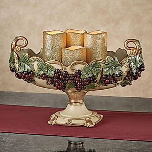 Touch of Class Vigne Elegante Decorative Centerpiece Bowl - Sage Green, Gold, Ivory - Grapes, Leaves, Vines Design - Painted by Hand - Tuscan Style Decor - Bowls for Dining Room, Kitchen