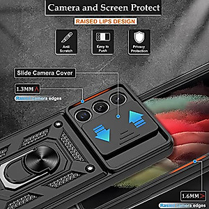 Compatible with Samsung Galaxy S21 Ultra case,S21 Ultra Case with HD Screen Protector with Slide Camera Cover, 360°Rotation Ring Kickstand [Military Grade] Case for Galaxy S21 Ultra,Black