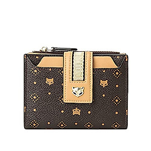 EUNI Faux Leather Wallets for Women Small Wallets, Ladies Cute Zipper Purses Credit Card Holders, PVC Signature Leather Monogram Wallets (Brown)