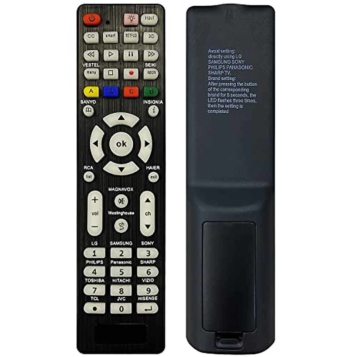 Universal TV Remote Control with Light-Up-Button for LG, Samsung, TCL, Philips, Vizio, Sony, Sharp, Panasonic, Sanyo, Insignia, Toshiba and Other Brands LCD LED 3D HDTV Smart TV Backlit Remote
