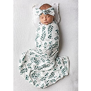 Vollmic Newborn Baby Girl Baby Boy Unisex Receiving Blanket Swaddle Blanket Swaddle Set with Matching Headband and Hat (Green)