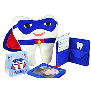 Tickle & Main 3-Piece Superhero Tooth Fairy Pillow for Boys & Girls - Tooth Fairy Kit with Pocket, Notepad & Photo Keepsake Pouch - Ages 5-10 - Toothfairy Pillow for Boys - Toothfairy Pouch