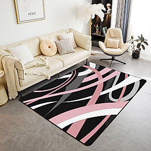 Feelyou Pink Black Grey White Living Room Rugs for Girls Kids Area Rug 3x5 Stripes Accent Rugative Geometric Indoor Floor Mat Modern Striped Art Decorative Rug