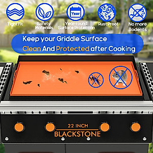 22 Inch Silicone Griddle Cover for Blackstone, Protective Cover with Handle for Outdoor Grilling，Waterproof and Heat Resistant, Easy to Clean and Store-Orange
