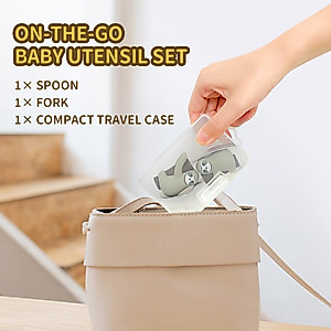 YBW Toddler Spoon and Fork Utensil Set with Case, Easy Grip Cute Sloth Animal Handle, On-The-Go Pack for Baby Toddler Self-Feeding for Home Travel Use, Sloth