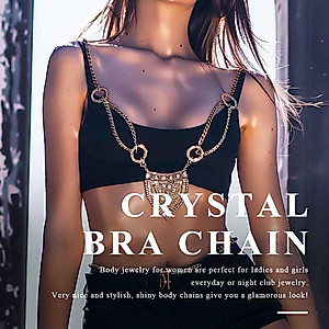 Jeweky Rhinestone Bra Chest Chains Sparkly Body Chain Silver Chest Body Jewelry Bikini Nightclub Bra Body Jewelry Accessories for Women