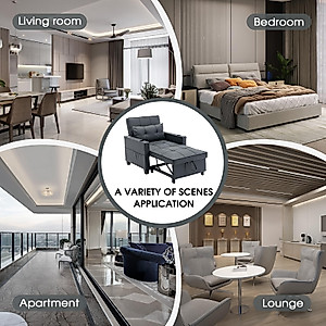 NIOIIKIT Convertible 3-in-1 Pull Out Bed, Leather Upholstered Single Sleeper Sofa Bed with USB Ports, Cup Holders & Side Pockets, Lounge Chaise for Living Room (Light Grey Leather)