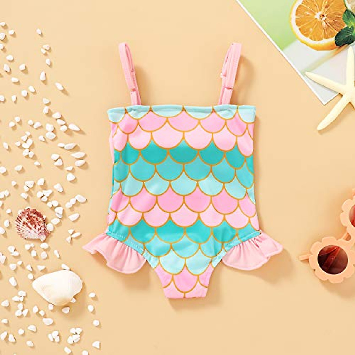 Newborn Infant Baby Girl One Piece Bathing Suit Rainbow Mermaid Swimsuit Fish Scale Printing Swimwear 0-18 Months (Mermaid, 0-3 Months)