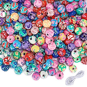 WXBOOM 100pcs 10mm Colorful Craft Beads for Bracelets Making Round Clay Beads Bulk Assorted Pattern Handmade Loose Beads for DIY Jewelry Making