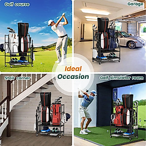 VOPEAK Golf Bag Organizer, Golf Bag Stand for Two Bags, Golf Organizer for Golf Clubs, Golf Balls, Golf Equipment Accessories