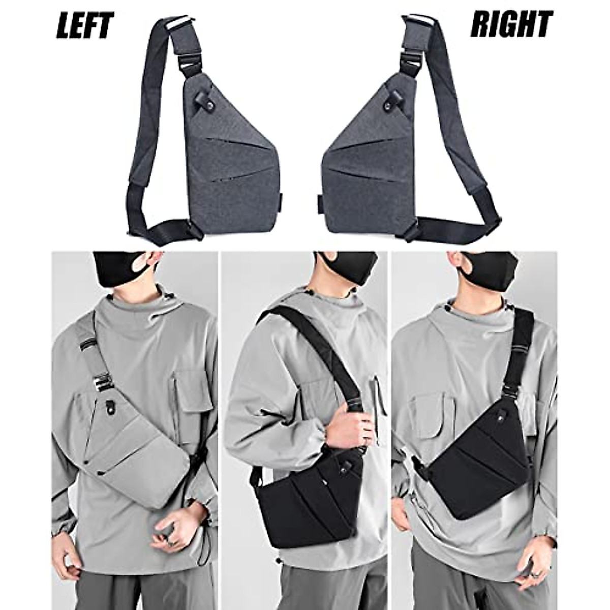 LELEBEAR Personal Flex Bag for Women, Left/Right Shoulder Crossbody Ultra Thin Multi-pocket Anti-thief Bag Men (Purple, Left)