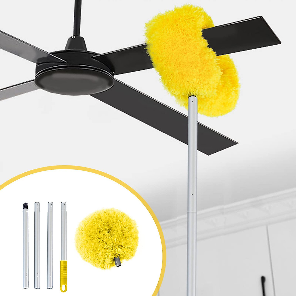 Washable Ceiling Fan Cleaner from 13 to 50 Inch Microfiber Duster with Telescoping Extension Pole, Fit for Cleaning High Ceiling Fan, Furniture, Blinds, Car (Yellow)