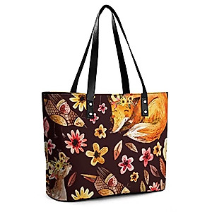 Womens Handbag Animals Fox Leather Tote Bag Top Handle Satchel Bags For Lady