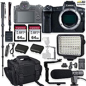 Canon EOS R Mirrorless Digital Camera (Body Only) Holiday Deal Bundle with LED Video Light, FB 150 Flash/Light Bracket & Microphone Accessory Kit (Renewed)