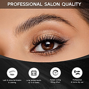 Lash Lift Brow Lamination and Tint Kit, Reddhoon 4 in 1 Eyebrow and Eyelash Perm Kit with Black Dye, Long-lasting for 6-8 Weeks, Safe & Easy to Use at Home Salon