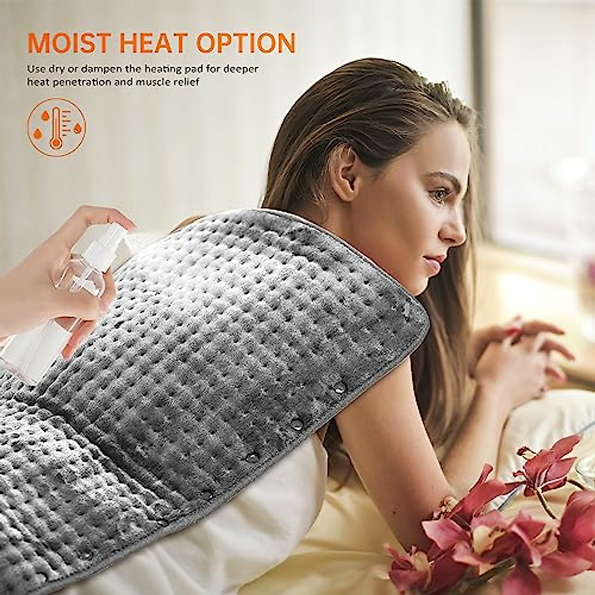 Snailax Heating Pad & Foot Warmer, 17"x33" Electric Large Heating Pads for Back Pain Muscle Pain Relief, Dry & Moist Heat Option, 6 Temperature Settings & Auto Shut Off, Washable, Grey