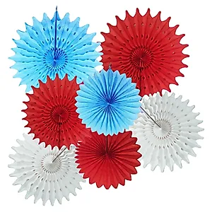 Dr Seuss Cat in The Hat Birthday Decorations Thing 1 and Thing 2 Decorations/Cat in The Hat Baby Shower Decorations/Turquoise Red Tissue Paper Fans for Circus Carnival Birthday Party Decorations