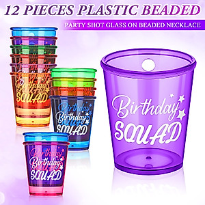 12 Pcs Birthday Squad Shot Glass Necklace Shot Necklace Cups Plastic Birthday Glasses on Beaded Necklace Funny Beaded Birthday Squad Cups for Adults Birthday Wedding Party Supplies Favors, 6 Colors