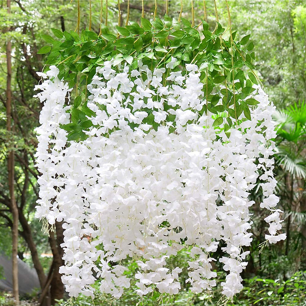 MARTHA&IVAN 26 Stems Artificial Wisteria Garland Fake Wisteria Vine Hanging Flower Bush String for Wedding Garden Party Decoration (26 Stems White)