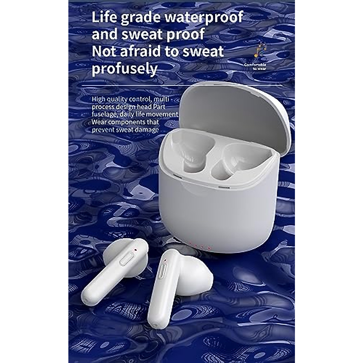 WesTch True Wireless Earbuds Bluetooth 5.3 Headphones Button Control with Wireless Charging Case IPX4 Waterproof Stereo Earphones Half in-Ear Built-in Mic Headsets (White)