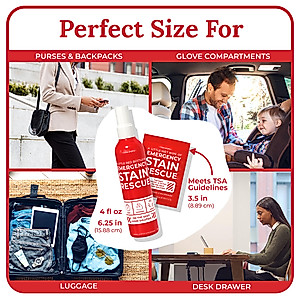 Emergency Stain Rescue Remover Spray – 4oz Laundry Stain Remover for Clothes, Upholstery Fabric, Carpet - Works on Most Blood, Grass, Coffee, Mud, Grease & Oil Stain Remover