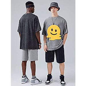 KEEPSHOWING Men's Cotton T-Shirts Oversized Unisex Short Sleeves Casual Loose Wash Solid Basic Tee Tops(A-Black XL)