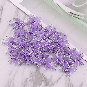 Artibetter 50PCS Wired Mesh Butterfly Glitter Gem Butterfly Craft Decor(Lavender)