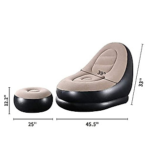 PLKO Inflatable Chair with Household air Pump, air Sofa Inflatable Couch,Inflatable Lounge Chair for Indoor LivingRoom Bedroom ReadingRoom Office Balcony,Outdoor Travel Camping Picnic(Beige and Black)