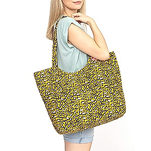 RIAH FASHION Boho Rattan Crochet Straw Woven Basket Bali Handbag - Round Circle Crossbody, Large Shopper Beach Tote Bag (Oversized Tote - Leopard Mustard)