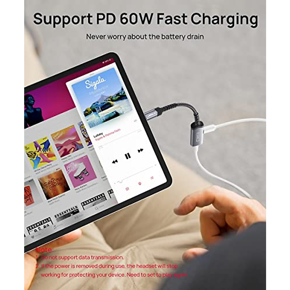 JSAUX USB C to 3.5mm Headphone and Charger Adapter, 2-in-1 USB C to AUX Mic Jack with PD 60W Fast Charging for Stereo, Earphones,Compatible with Galaxy S20/S21/S22 Note 20/10, Pixel 2/3/4 XL,-Grey