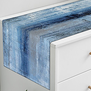 Blue Grey Table Runners Modern Art Farmhouse Linen Table Runners Dresser Scarves Retro Rustic Style for Party Kitchen Dining Table Coffee Holiday Party Decor (Blue Grey, 13"x 71")