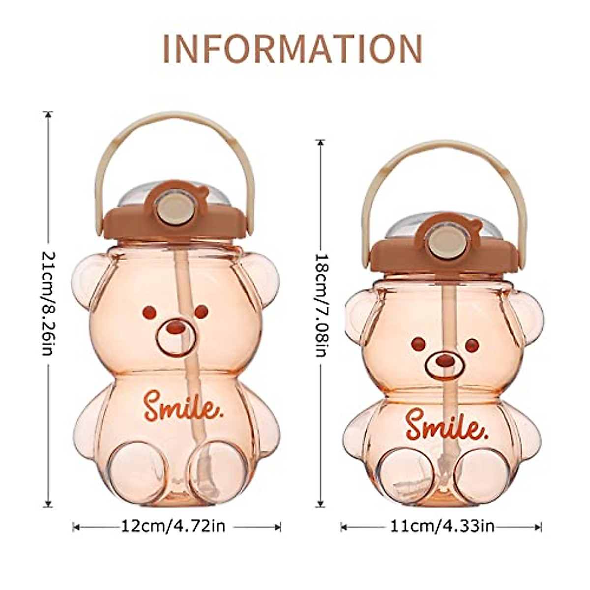 JQWSVE Kawaii Straw Bottle, , Leak-Proof Cute Kawaii Bear Water Bottle with Stickers for Girls School Office Travel