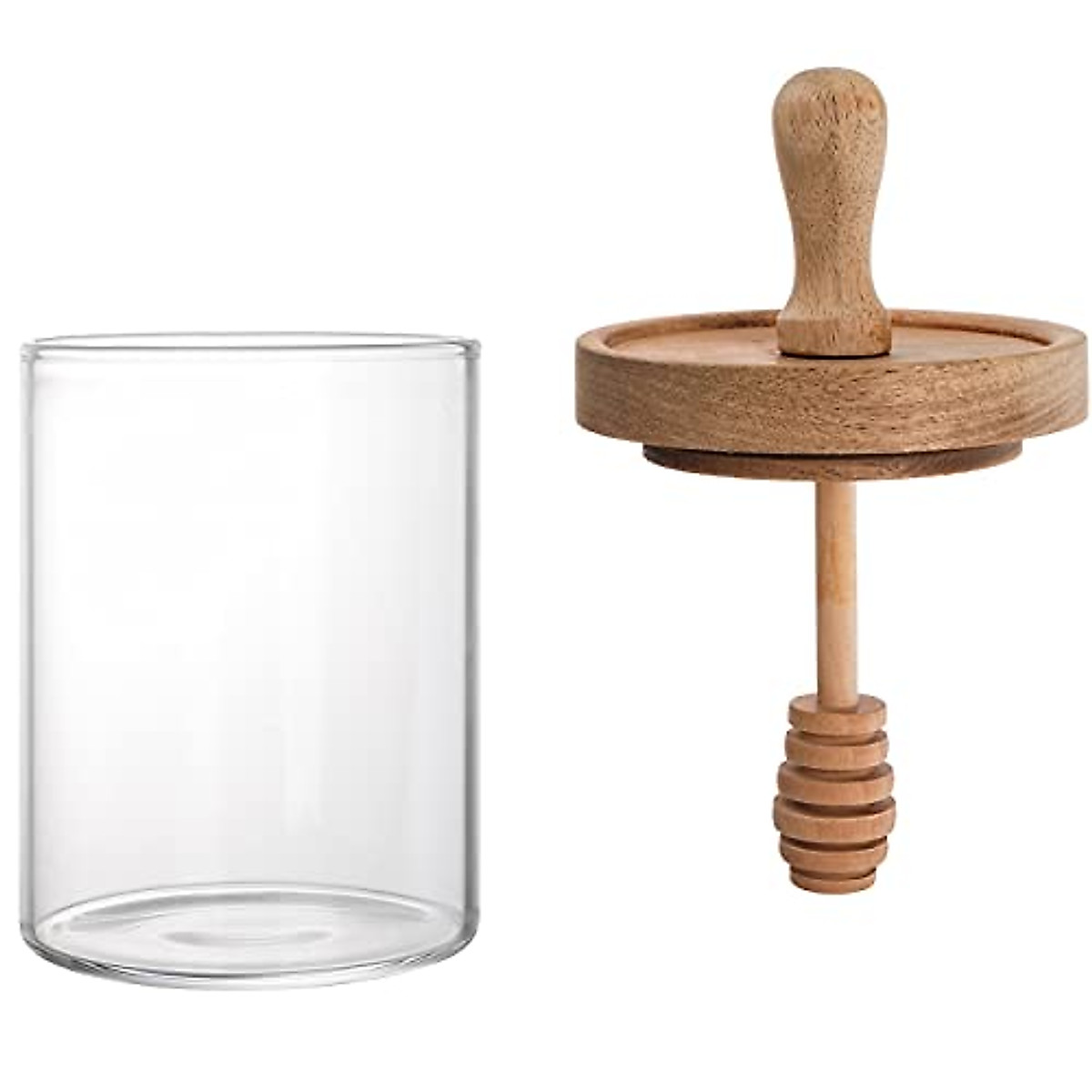 Lawei Glass Honey Jars with Wooden Dipper and Lid - 13 Oz Honey Pot Clear Glass Syrup Container for Storage