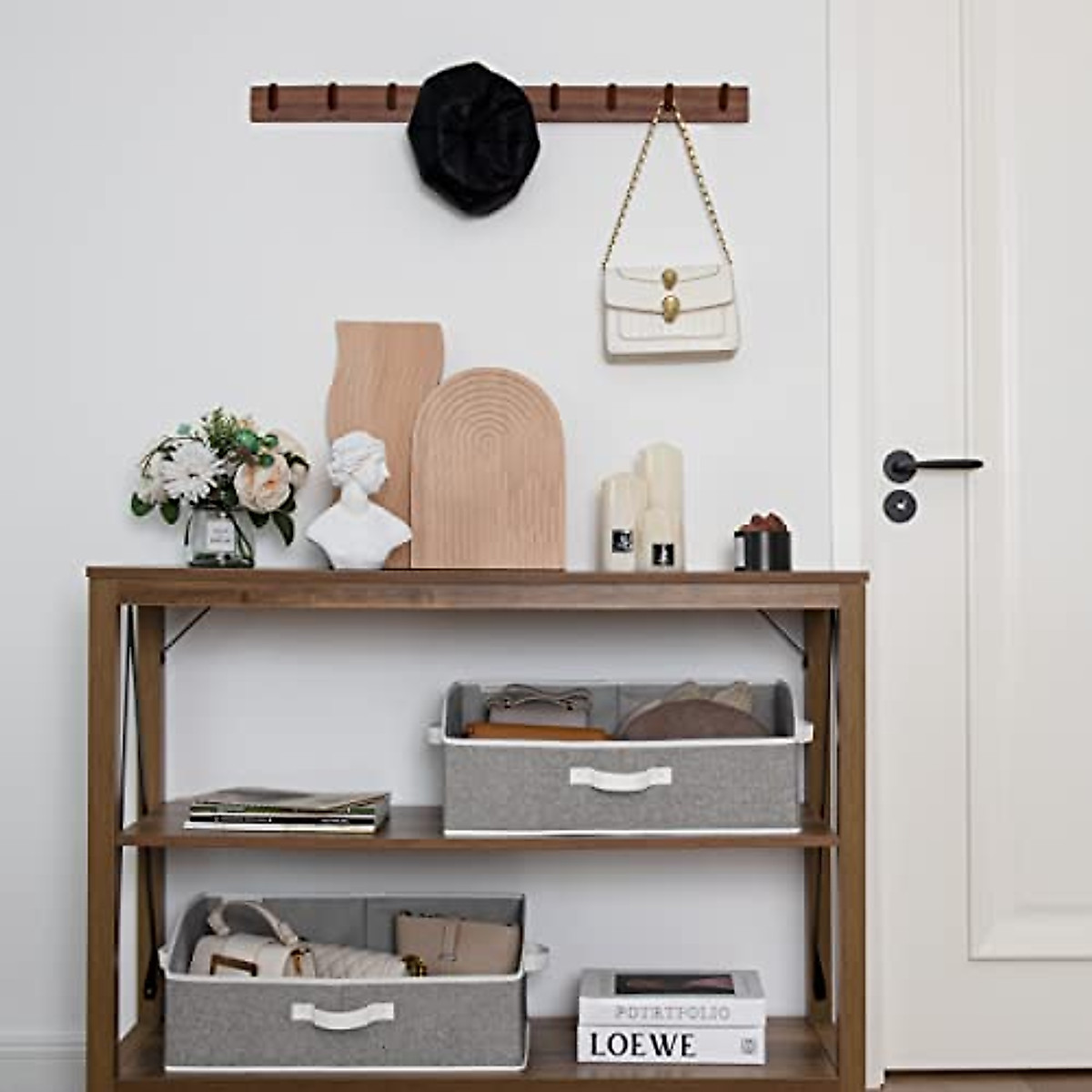 StorageWorks 5-Pack Storage Bins for Shelves with Metal Frame, Decorative Storage Boxes