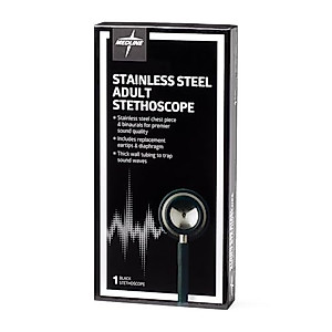Medline Elite Adult Stainless Steel Stethoscope, Black, High Acoustic Sensitivity