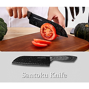 Dockorio all in one Kitchen Knife Set with Block, 19 PCS High Carbon Stainless Steel Sharp Serrated Steak Knives Set, Chef Knives, Bread Knife, Scissor, Sharpener,