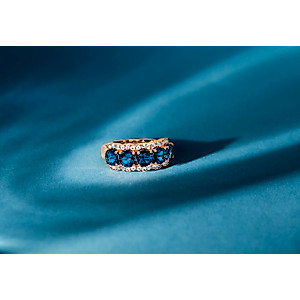 LE VIAN 3 Carat White and Blue Topaz Wedding Band Ring for Women in 14k Rose Gold Anniversary Promise Ring Size 7