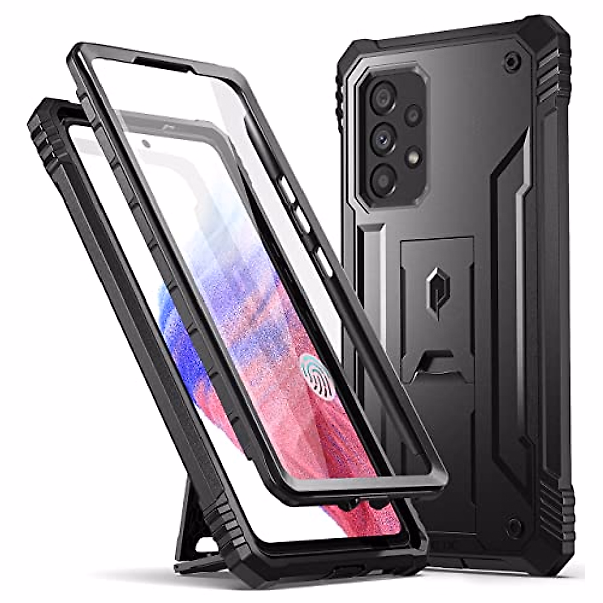 Poetic Revolution Case for Samsung Galaxy A53 5G (2022), Built-in Screen Protector Work with Fingerprint ID, Full Body Rugged Shockproof Protective Cover Case with Kickstand, Black