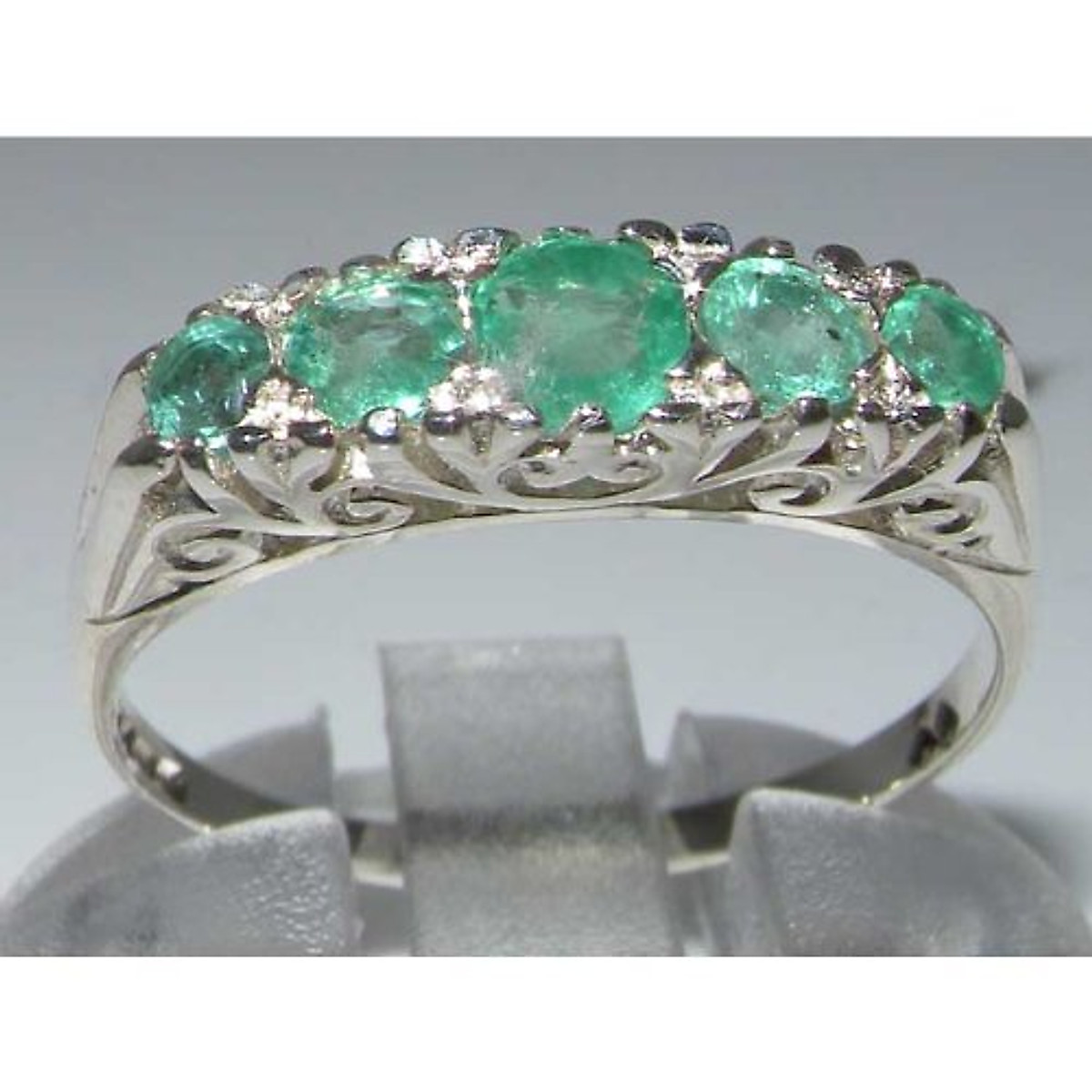 925 Sterling Silver Real Genuine Emerald Womens Band Engagement Ring - Size 6