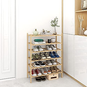 Unizooke 6-Tier Bamboo Shoe Rack for Entryway, Premium Stackable Shoe Rack Free Standing Shoe Racks for Closet Bedroom Cloakroom Study Kitchen Garden Balcony.