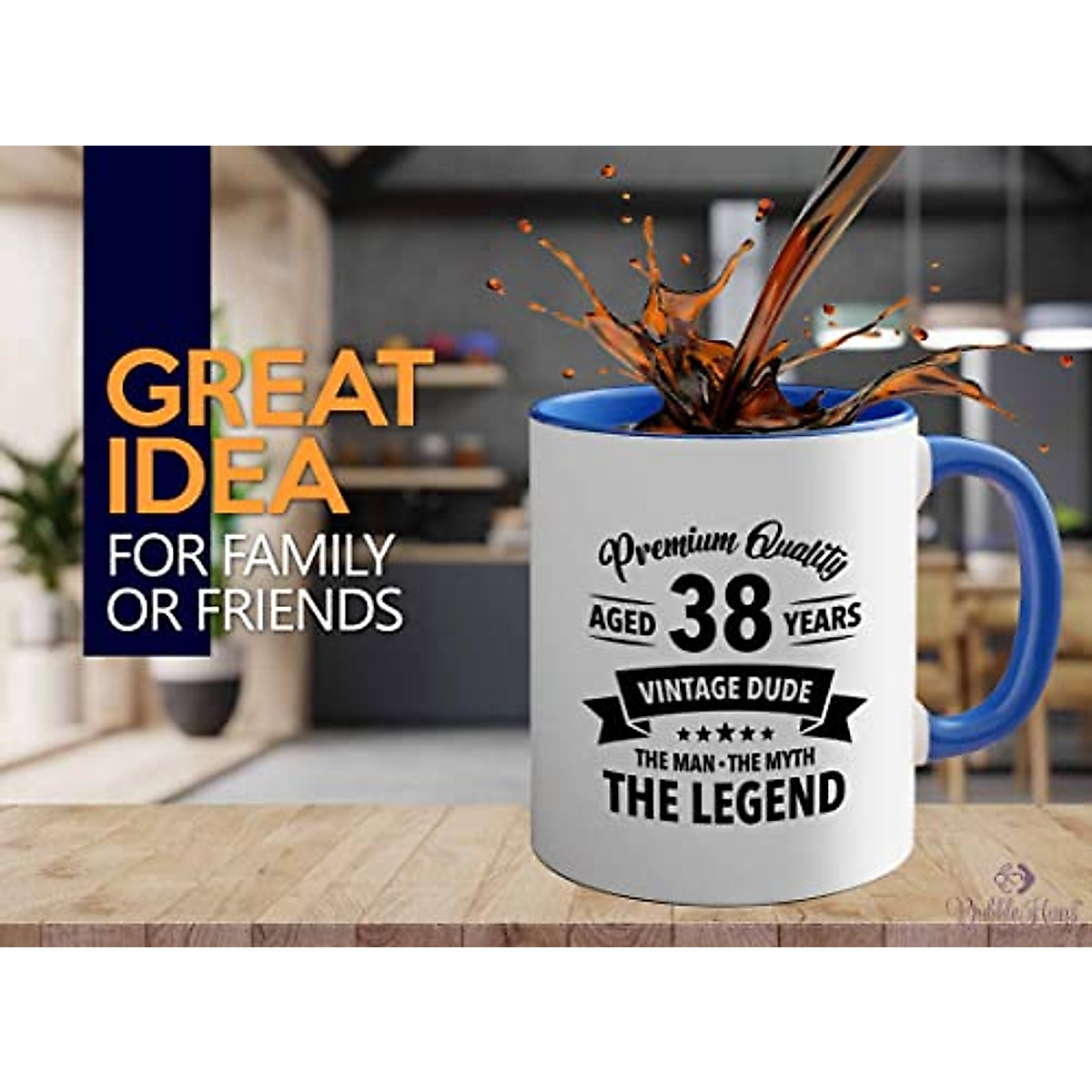 Bubble Hugs 38 Birthday 2Tone Blue Mug 11oz - aged 38 years vintage dude - Turning 38 38th Birthday Born in 1985 Dirty Thirty Gifts Work Bestie