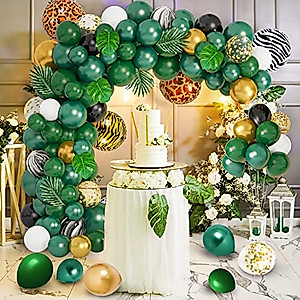 Amandir Jungle Safari Balloon Garland Arch Kit, Gold Dark Green 4D Animal Foil Balloons Artificial Tropical Palm Leaves Safari Baby Shower Decorations for Boys Girls Wild One Birthday Party Supplies