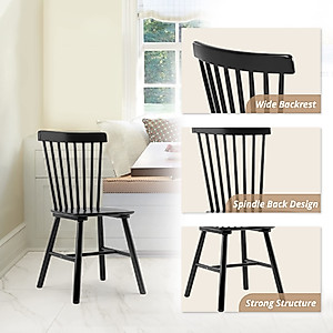 LUE BONA Windsor Dining Chair Set of 4, Spindle Back Wooden Chairs for Kitchen and Dining Room, Black