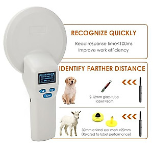 Pet Microchip Scanner, Animal Microchip Reader Animal Tag Scanner with Large OLED Display, Chip ID Scanner Long Reading Distance Animal Microchip Scanner for Pets Pigs Dogs Cats