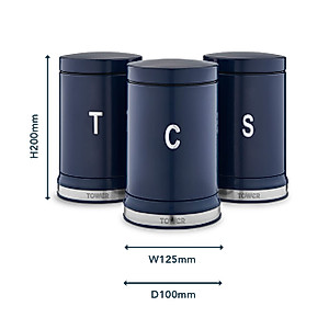 Tower T826171MNB Belle Set of 3 Canisters, Tea/Coffee/Sugar Storage, Midnight Blue