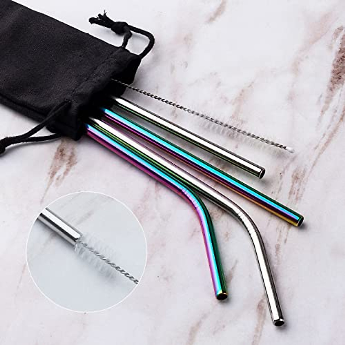 8-Pack Reusable Stainless Steel Metal Straws with Case - Extra Long Metal Straws Drinking for 20 oz 35 oz Tumblers with 2 Cleaning Brushes - Size 8.5" 6mm (Multi colors)