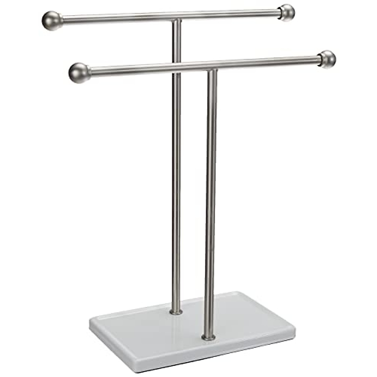 Amazon Basics Double-T Hand Towel and Accessories Stand, Nickel/White