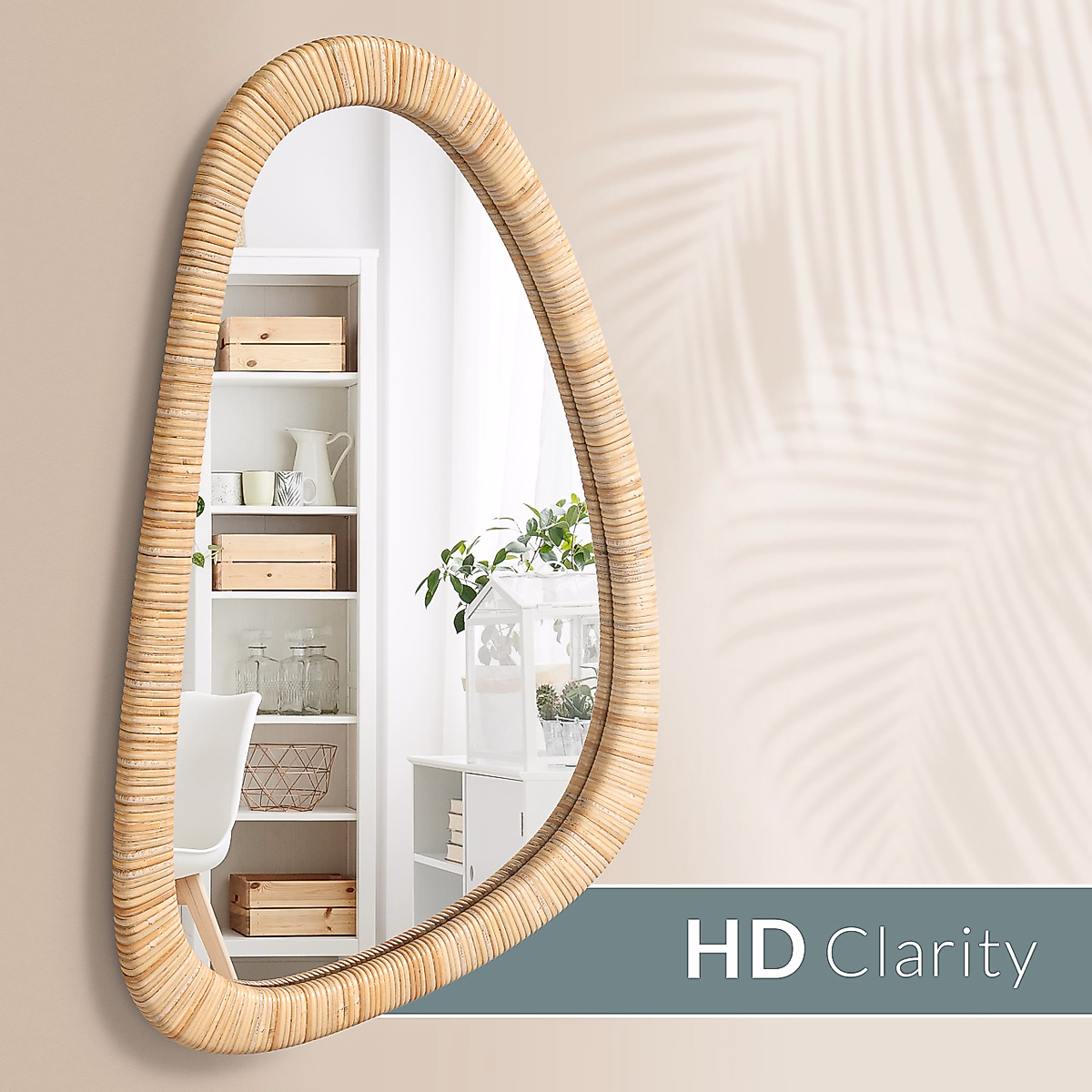 Barnyard Designs Rattan Bathroom Mirror – Rustic Farmhouse Style Handmade Wicker Rattan Frame - Boho Mirror for Nursery Wall Décor (20" x 30", Asymmetrical)