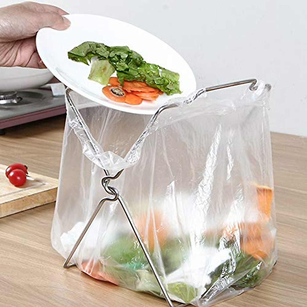 Yosoo123 Kitchen Rack Stainless Steel Foldable Garbage Bag Rack Stand Trash Bag Rack Holder Kitchen Utensils